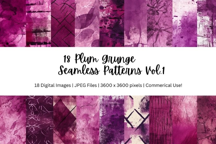 18 Plum Grunge Seamless Patterns - 300DPI