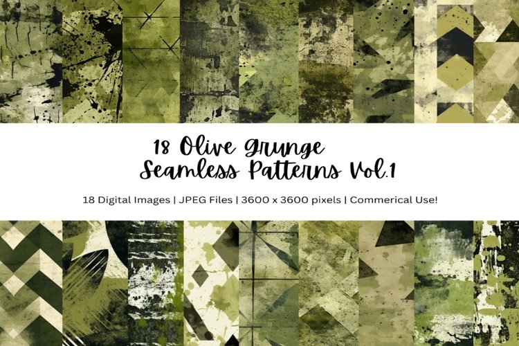 18 Olive Grunge Seamless Patterns - 300DPI