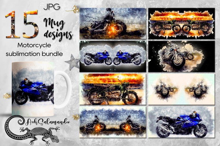 Watercolor Motorcycle | Mug sublimation, bike design bundle