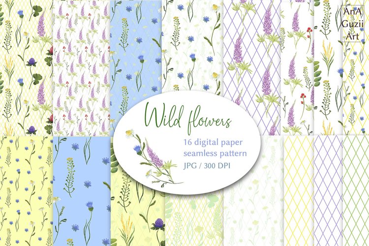 Wildflowers Seamless Pattern, Watercolor Digital Papers.