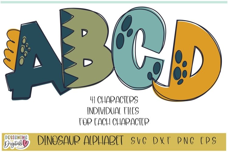 Dinosaur SVG Doodle Letters, Dinosaur PNG, Dino Clipart