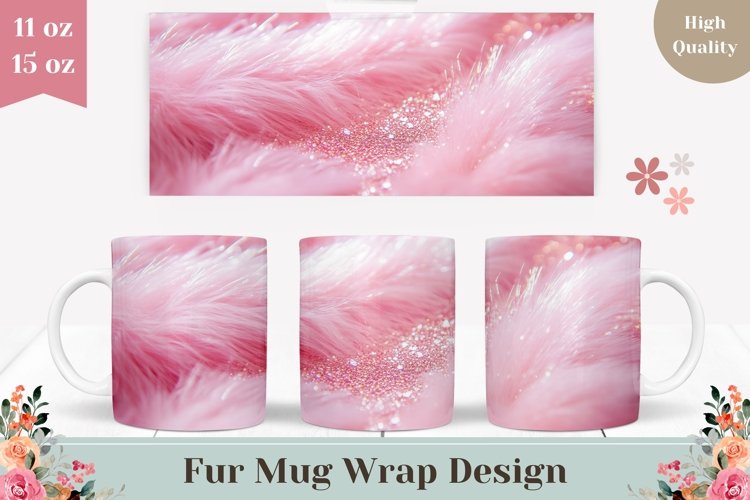 Pink Fur Mug Design, Pink Glitter Mug Template