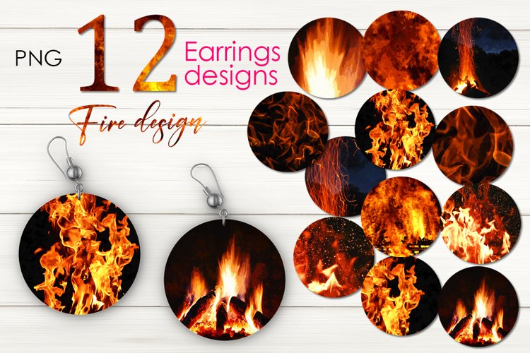 Sublimation Round Earring Fire design Bundle, fiery design