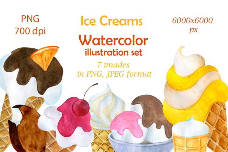 Set of watercolor illustrations of ice cream (1905357)