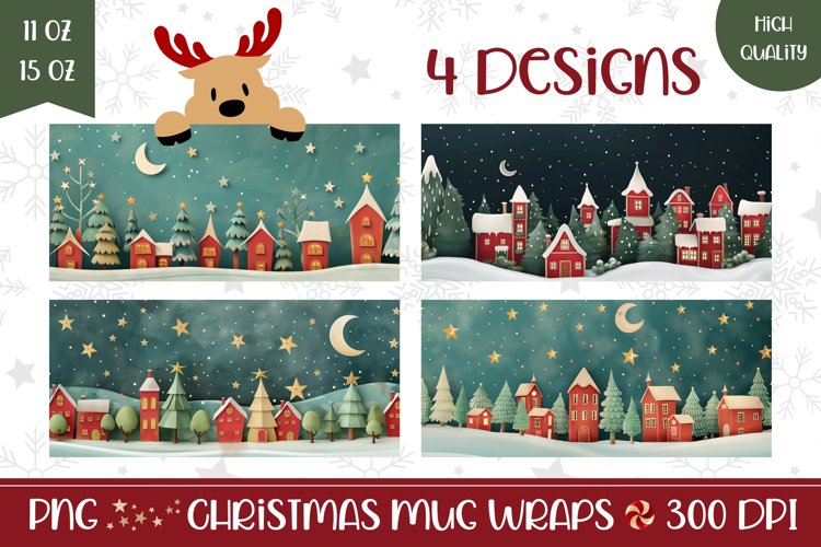 Christmas Village Mug Design, Winter Village Mug Wrap