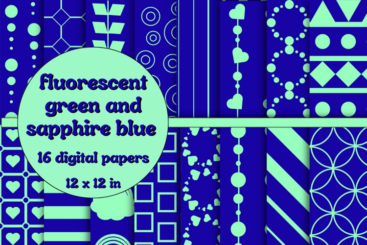 fluorescent green and sapphire blue digital papers