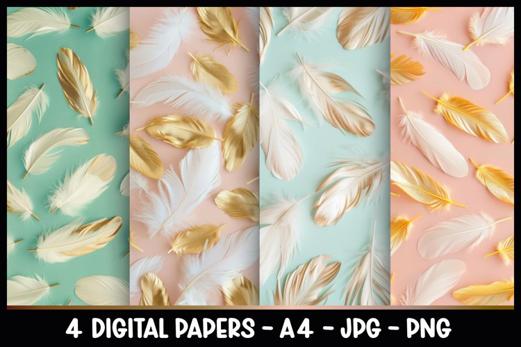 4 Pastel Feathers Digital Papers I Junk Journal (3315898)