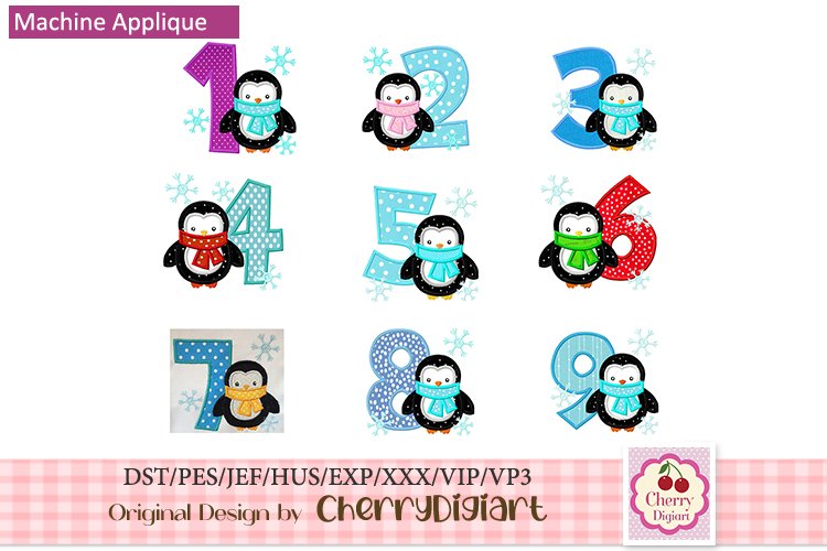 Penguin Numbers machine embroidery bundle 1512B