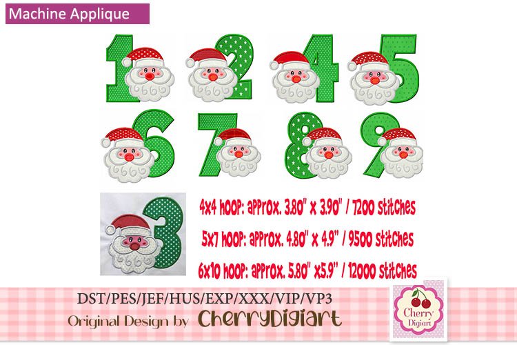 Christmas santa Numbers machine embroidery bundle (2919873)