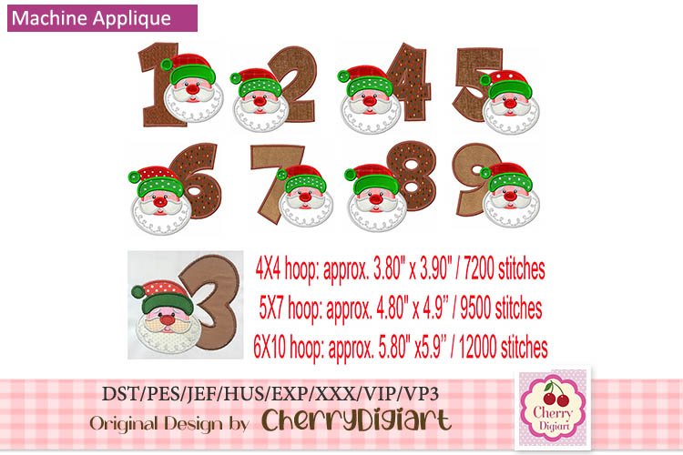 Christmas santa Numbers machine embroidery bundle (2919875)