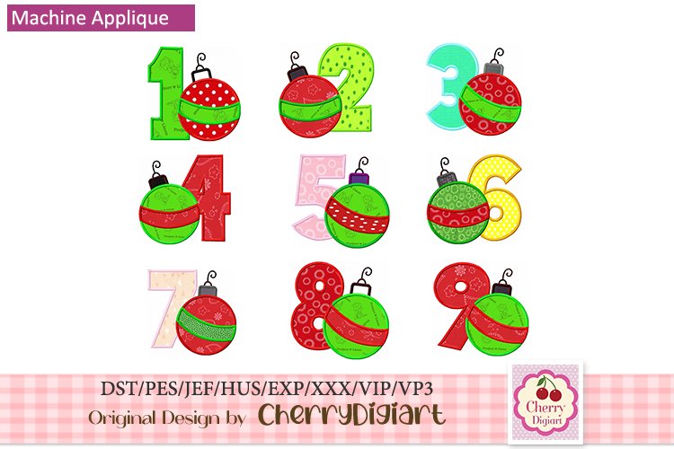 Christmas Ornament Numbers machine embroidery bundle 1613B