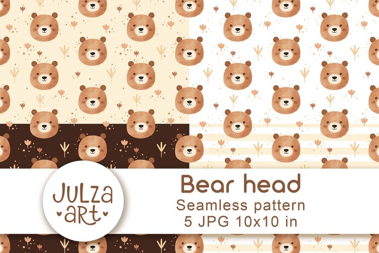 Cute Bear Face Seamless pattern, Bear head paper