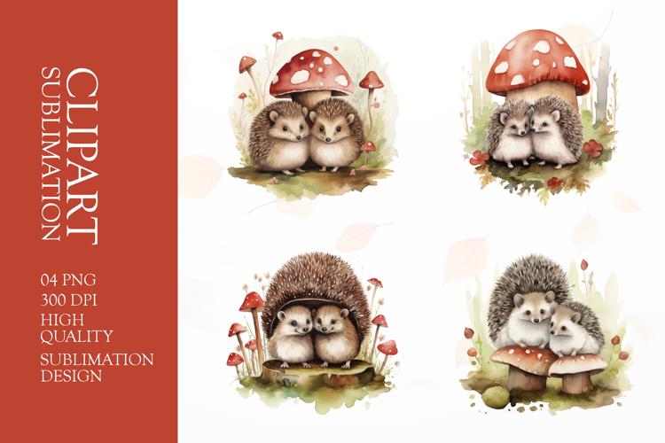 Watercolor hedgehog couple clipart sublimation png