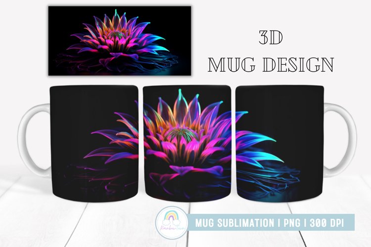Neon Flowers 3D Mug Sublimation I 3D Mug Wrap