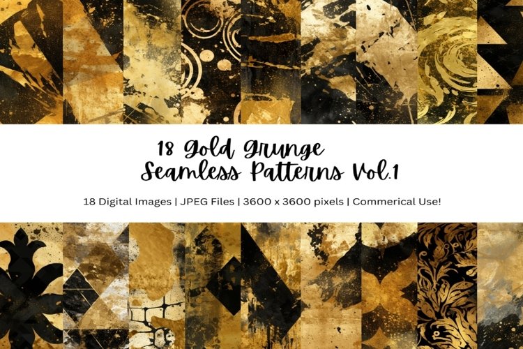 18 Gold Grunge Seamless Patterns - 300DPI