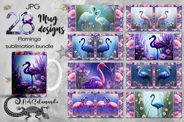 Magic Flamingo with flowers | Sublimation Mug design bundle