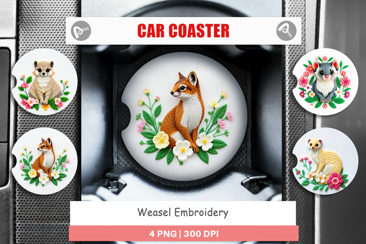 Car Coaster Weasel Embroidery (5557543)