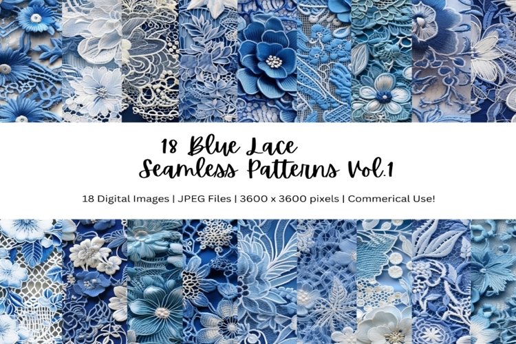 18 Blue Lace Seamless Background Patterns - 300DPI