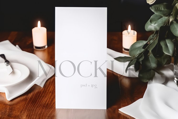Minimalist 4x8 Menu Mockup, Wedding Menu