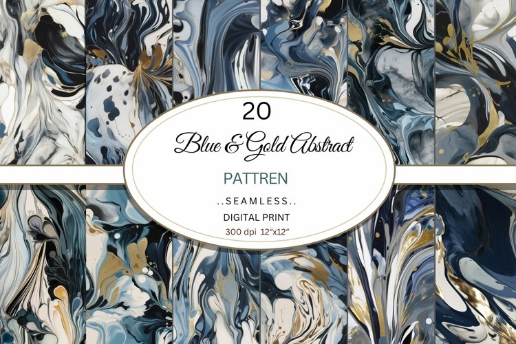 Alcohol Ink Navy Blue Gold Marble Digital Paper | Blue Gold