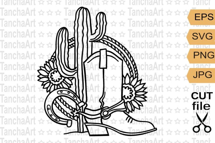 cowboy boot cut file Cactus svg, png sunflowers Cowgirl svg