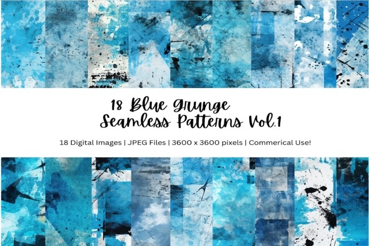 18 Blue Grunge Seamless Patterns - 300DPI