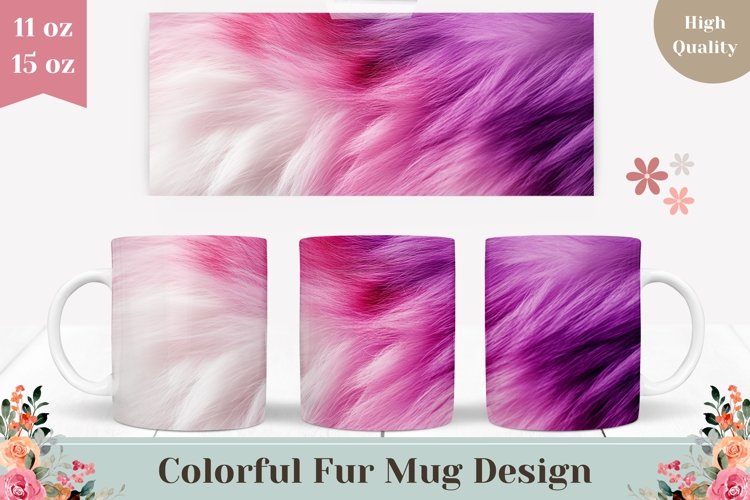 Pink Fur Mug Design, White Fur Mug Sublimation Design