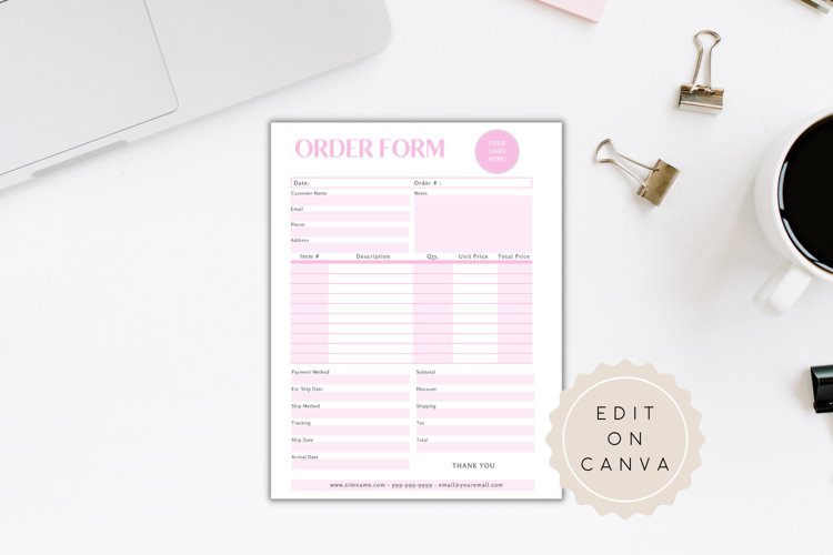 Editable Order Form Canva Template Pink