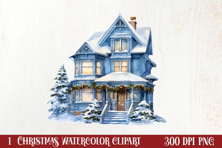 Watercolor Christmas houses clipart, Christmas houses Clipar