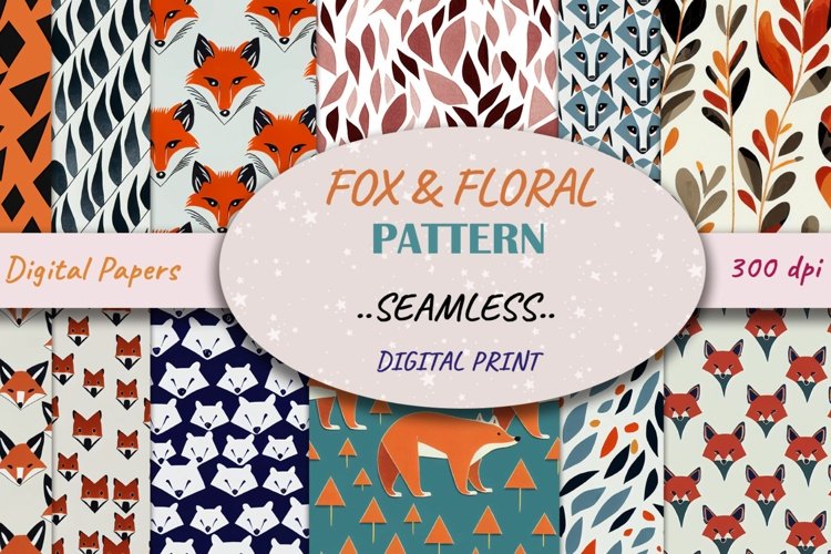 14 Fox and Floral Seamless Digital paper Bundle Download