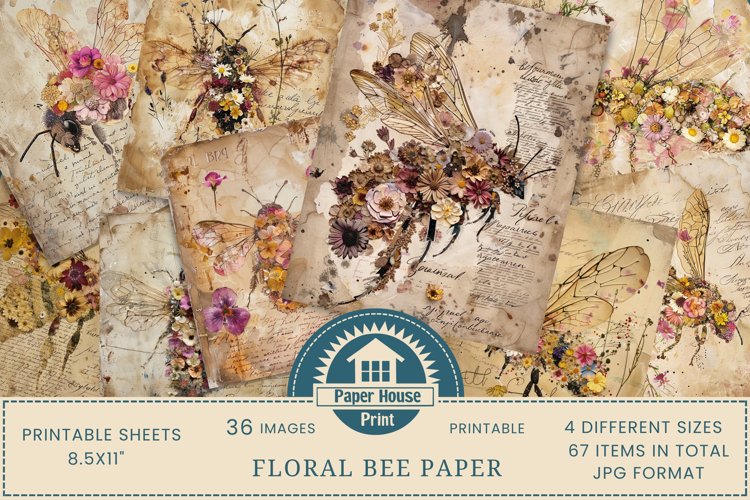 Floral Bee Journal Paper with Various Sizes