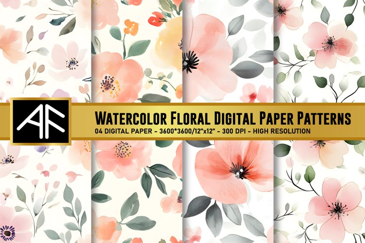 Watercolor flower Digital Paper Patterns