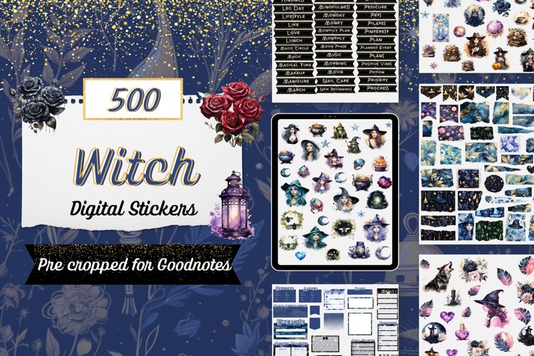 Witchy Planner Stickers Pack, 500 Goth Planner Stickers