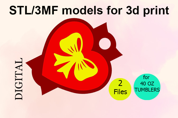 Heart, Bow, 40 OZ Tumbler, STL/3MF files for 3D (6508111)