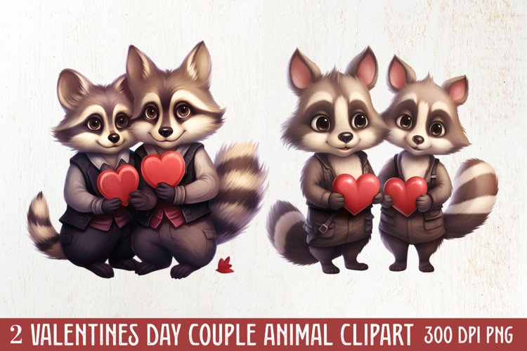 Couple Animal Valentines Day Clipart Bundle, Couple Animal