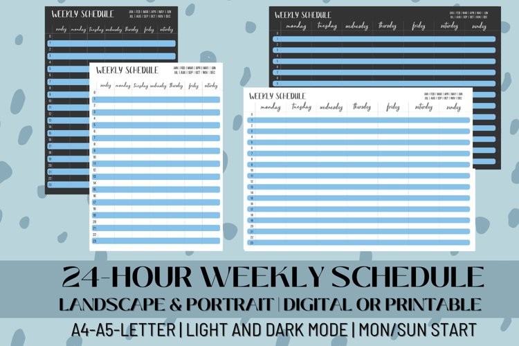 24-Hour Weekly Schedule | Blue (2117807) | Planner Templates | Design ...