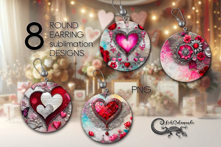 Valentine unicorn | Sublimation round earring design PLUS