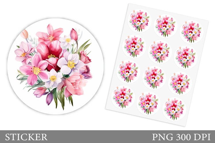 Flowers Sticker Design. Spring Round Sticker (3403963)