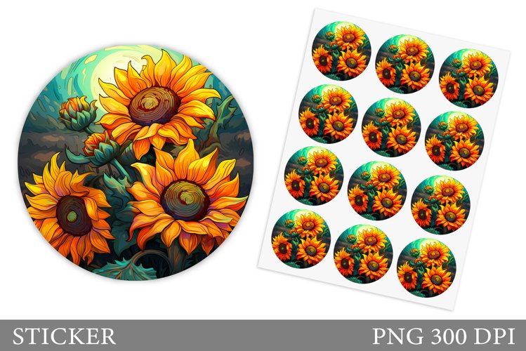 Sunflowers Sticker Design. Summer Sticker Template