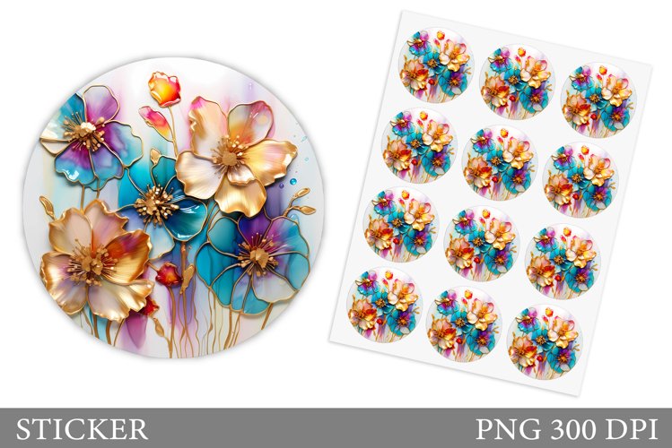 Flowers Sticker Design. Flowers Round Sticker (3511627)