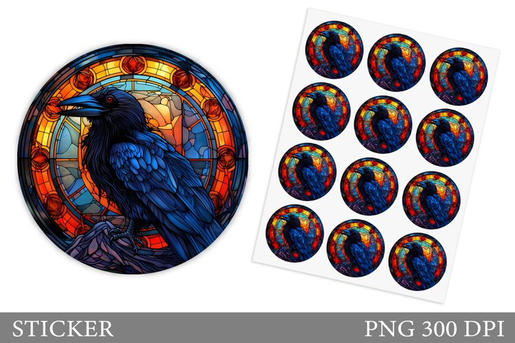 Stained Glass Crow Sticker Design. Halloween Crow Sticker