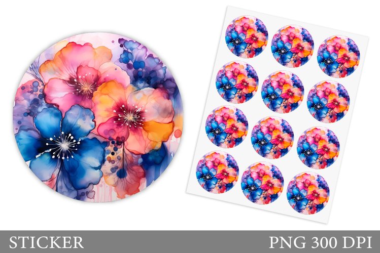 Flowers Sticker Design. Floral Round Sticker (3511630)