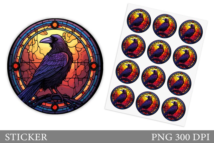 Stained Glass Crow Sticker. Halloween Crow Sticker Design