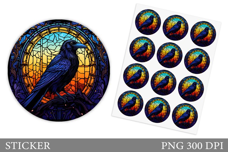 Halloween Crow Sticker Design. Stained Glass Crow Sticker