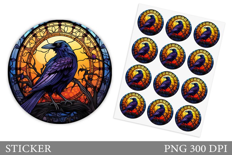 Crow Sticker Design. Stained Glass Crow Sticker