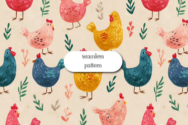 Cute Chicken Seamless Pattern Hand Painted Farm (6520821)