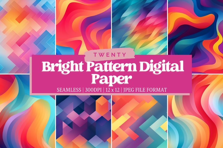 Bright Pattern Digital Paper Bundle, Craft Paper