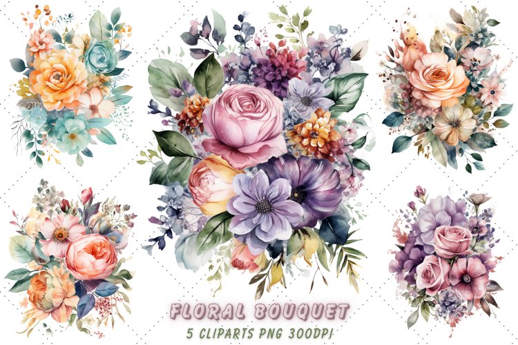 Cute Watercolor Floral Bouquet Clipart