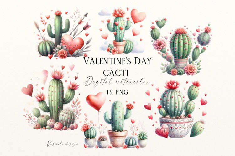 Valentine's Day Lovely Cacti PNG, Flower Cacti with Hearts