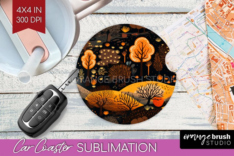 Autumn Forest Car Coaster - Fall Coaster PNG (4879415)